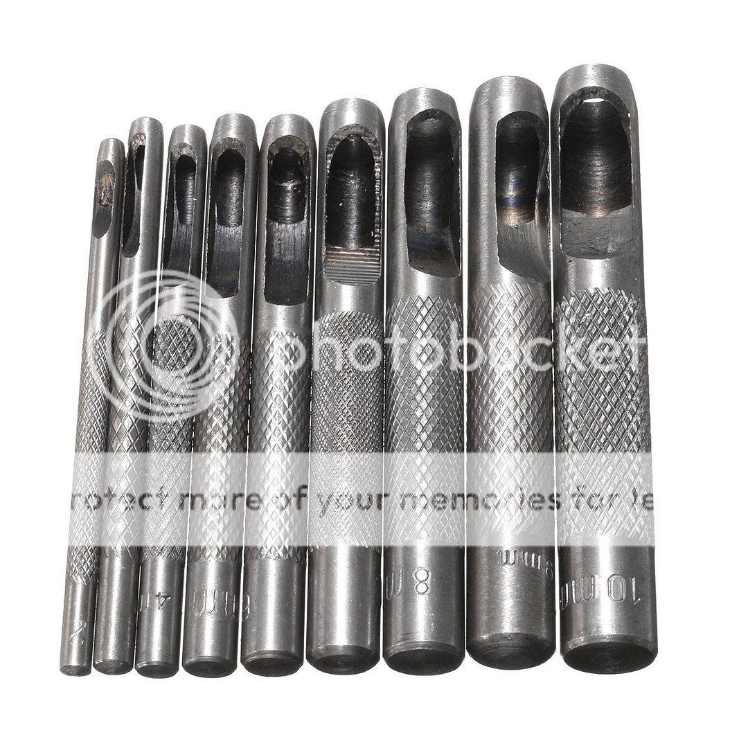 9pcs Heavy-Duty Hollow Leather Hole Gasket Punch Set Cutter Belt Wad ...